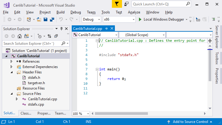 C++: CanlibTutorial, VS2017