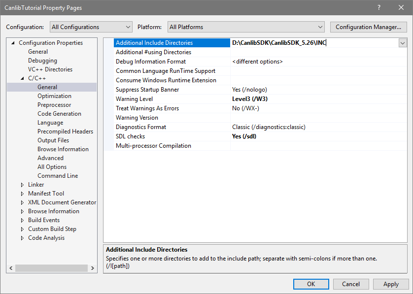 C++: CanlibTutorial, VS2017