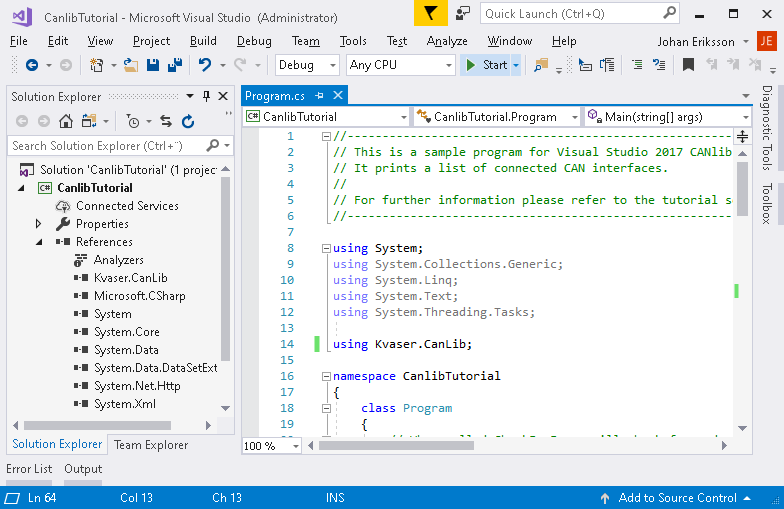 C# CanlibTutorial, VS2017